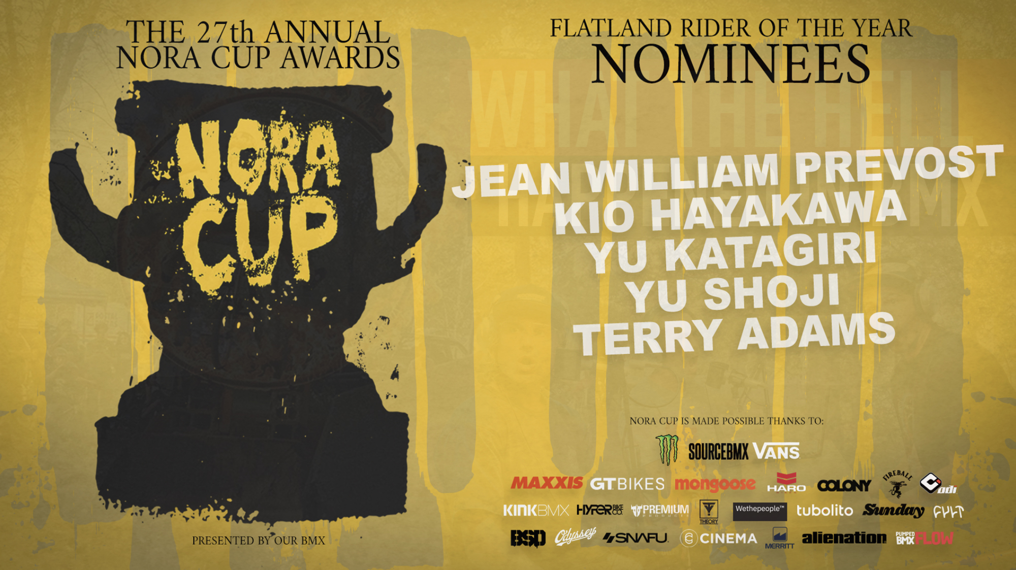"Number One Rider Award" NORA CUP 2023のFlatlandカテゴリに早川起生・片桐悠・莊司ゆうがノミネート | 81BMX